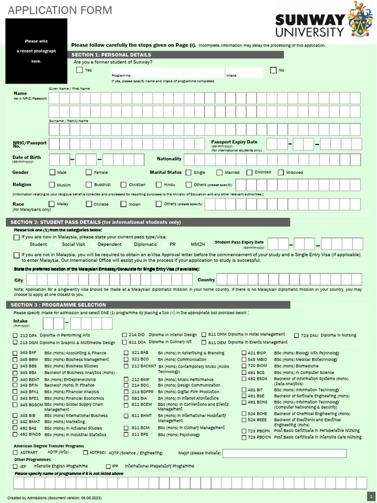 Sunway University Application Form | PDF | Mental Disorder | Disability