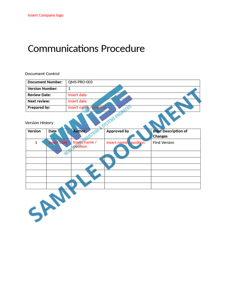 QMS PRO 003 Communications Procedure | PDF | Communication | Employment