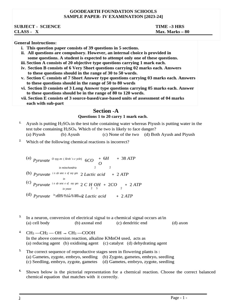 Science Class X Sample Paper Test 04 For Board Exam 2024 | PDF | Metals ...