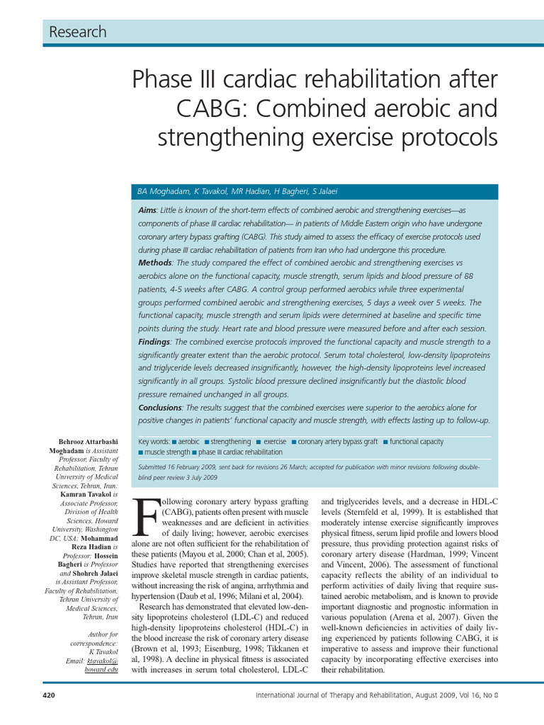 Phase IIICardiac Rehabiliationafter CABG | PDF | Coronary Artery Bypass ...
