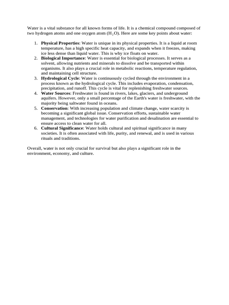 Water is a vital substance for all known forms of life | PDF