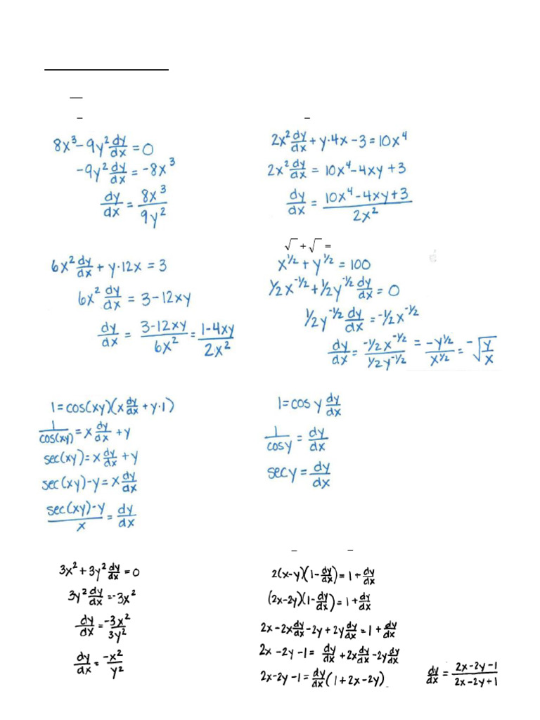 Calc Ws Imp Diff Ans | PDF