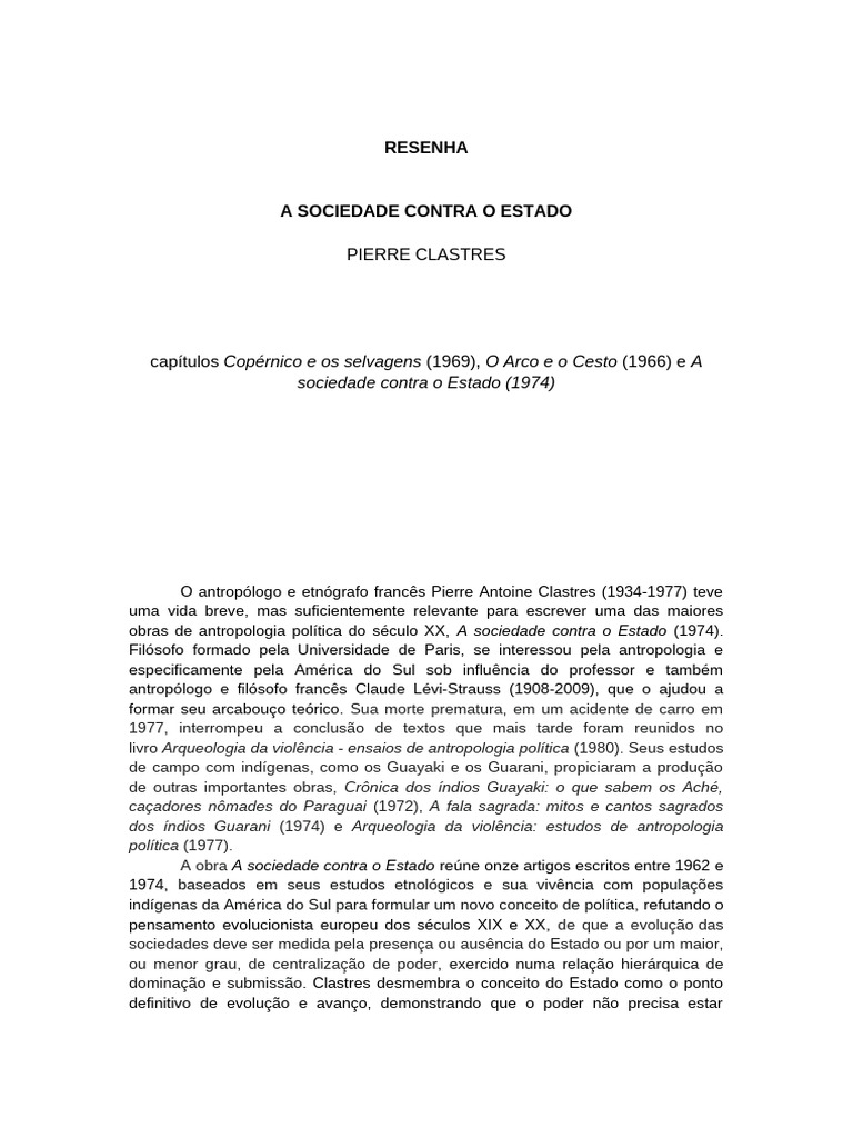 A Sociedade Contra o Estado - Pierre Clastres | PDF | Antropologia | Estado