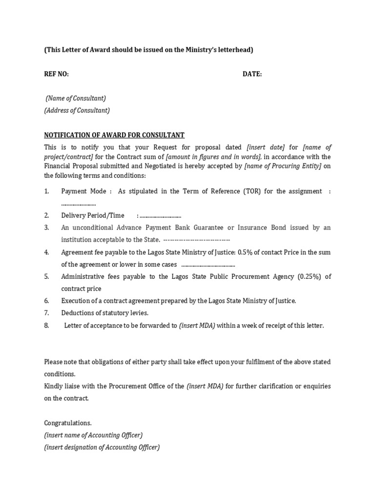 Consultant Award Notification Letter | PDF