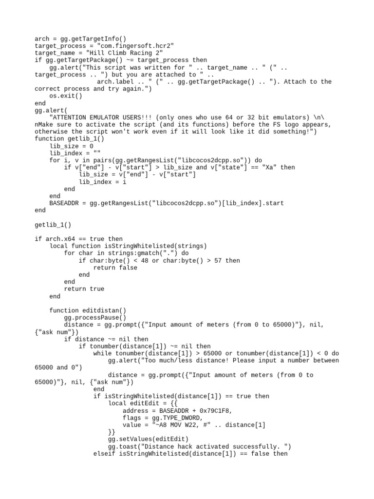 Hill Climb Racing 2 Script Guide | PDF | Software | Computing