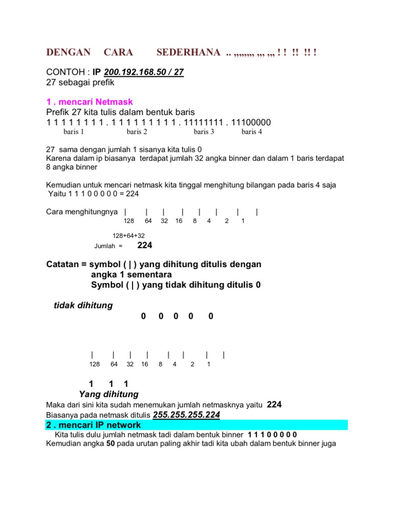 Mencari Ip Broadcast, Host | PDF | Metode & Bahan Ajar | Komputer