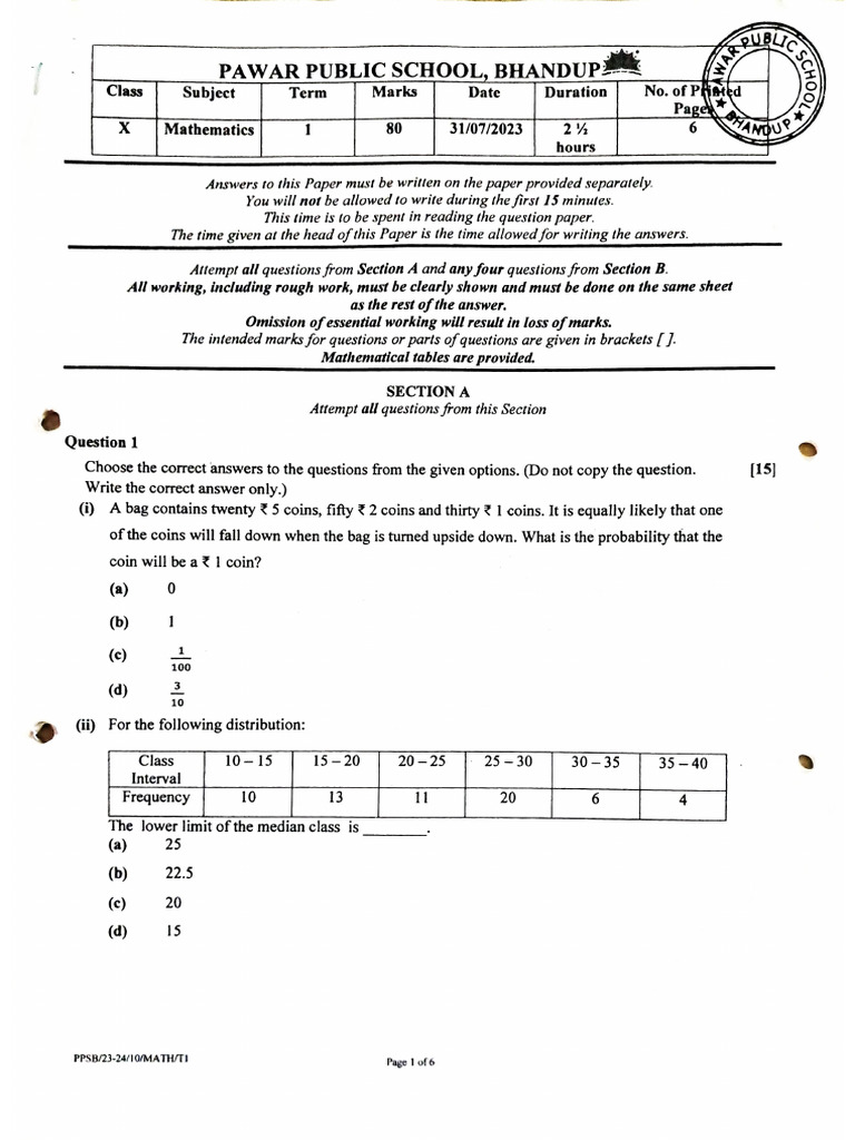 Grade 10 Maths Term 1 23-24 | PDF