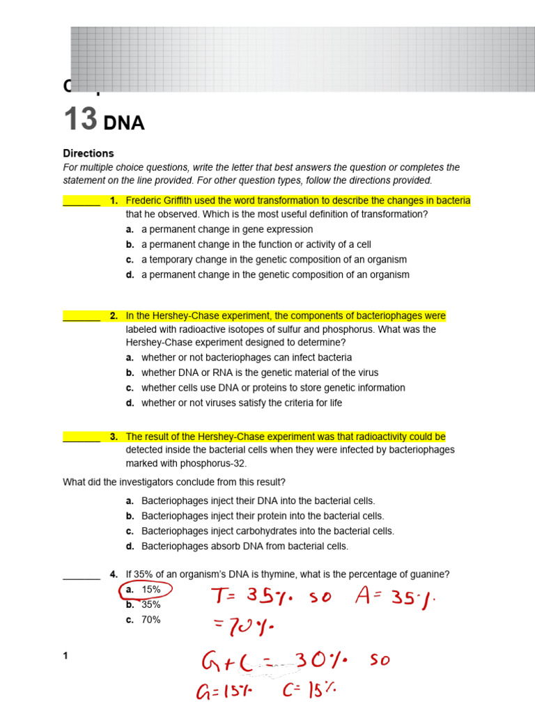 Chapter 13 Test 241124 185427 Pdf Dna Dna Replication