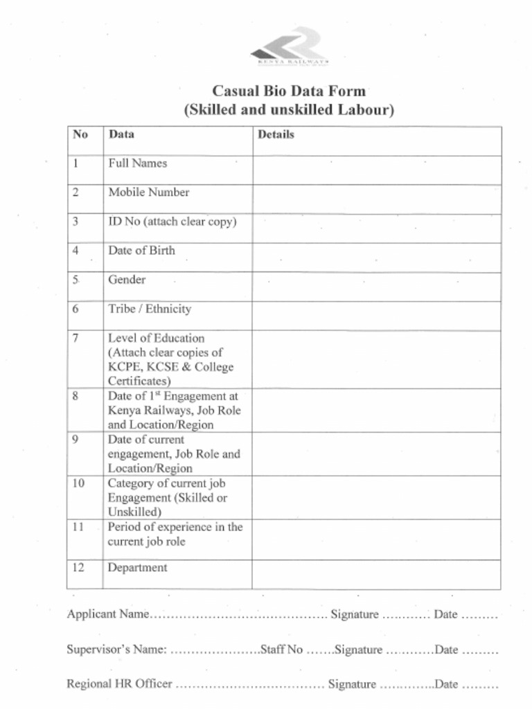 Casual Bio Data Form - December 2024 | PDF