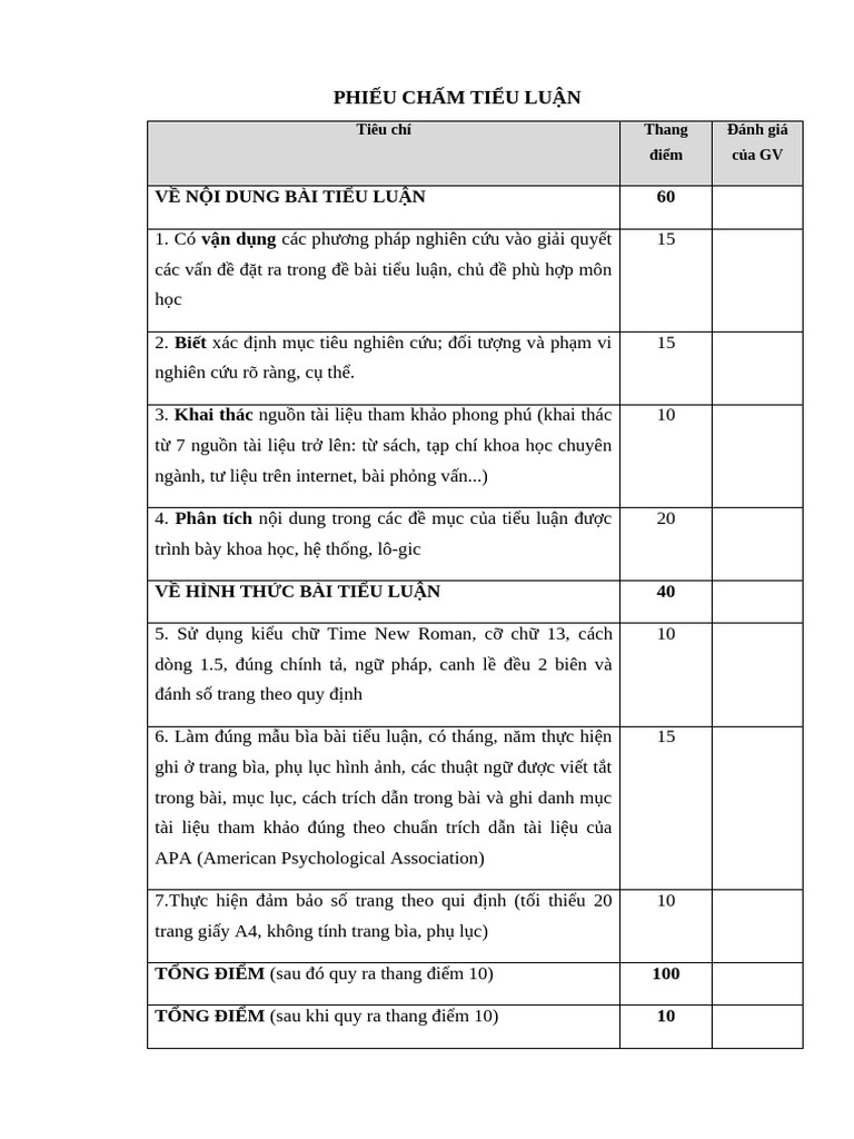Phieu Cham Tieu Luan | PDF