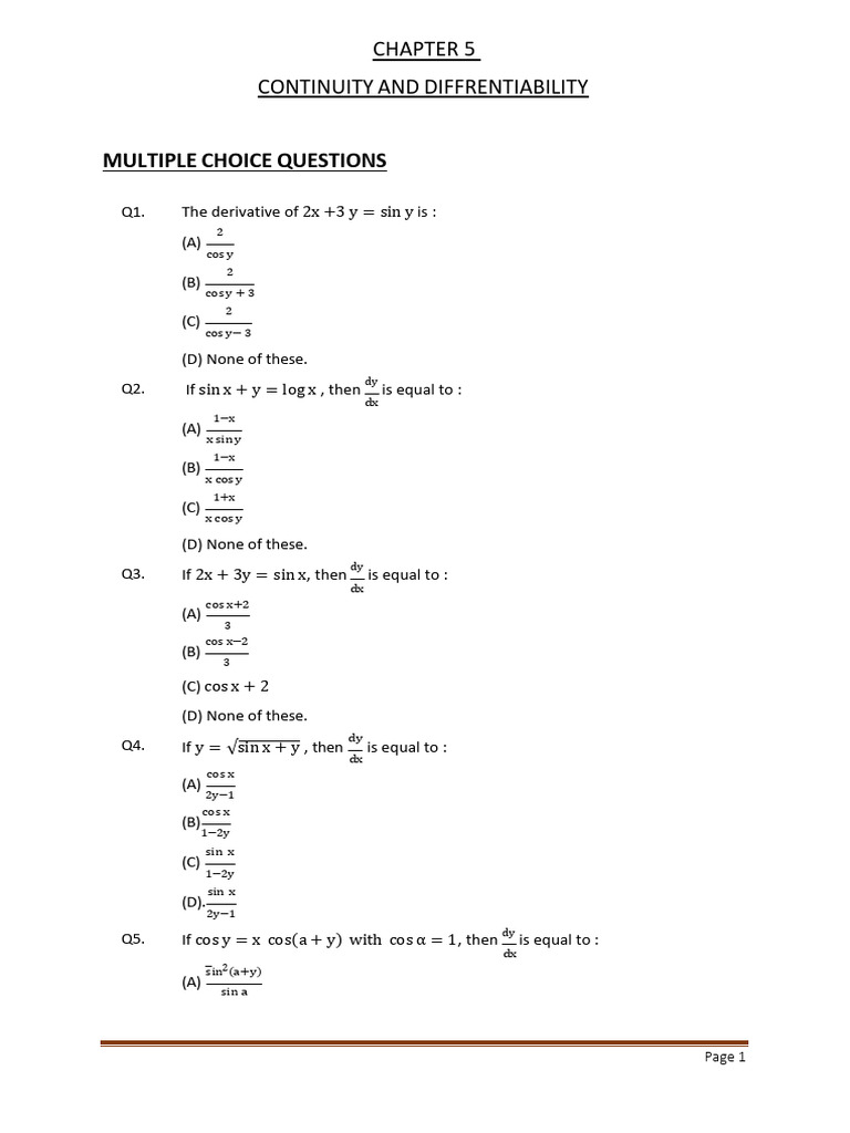 Derivatives and Continuity Questions | PDF | Mathematical Objects ...