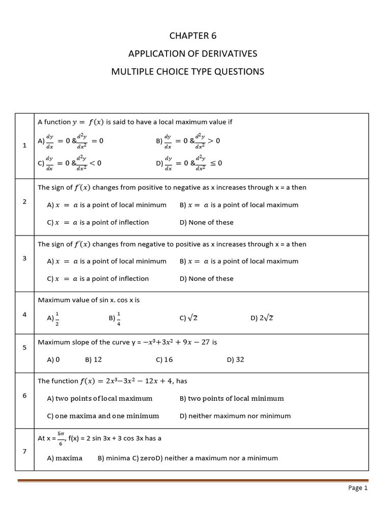Application of Derivatives | PDF | Mathematics | Mathematical Concepts