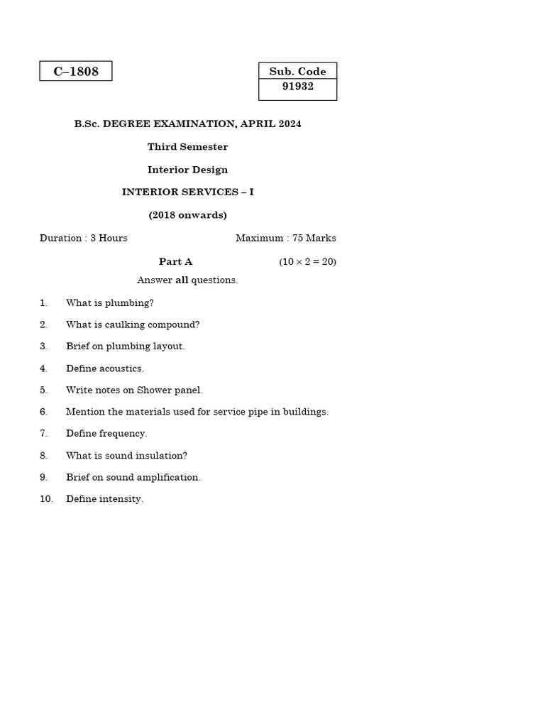 Interior Design Exam Questions Overview | PDF | Building Materials | Wall