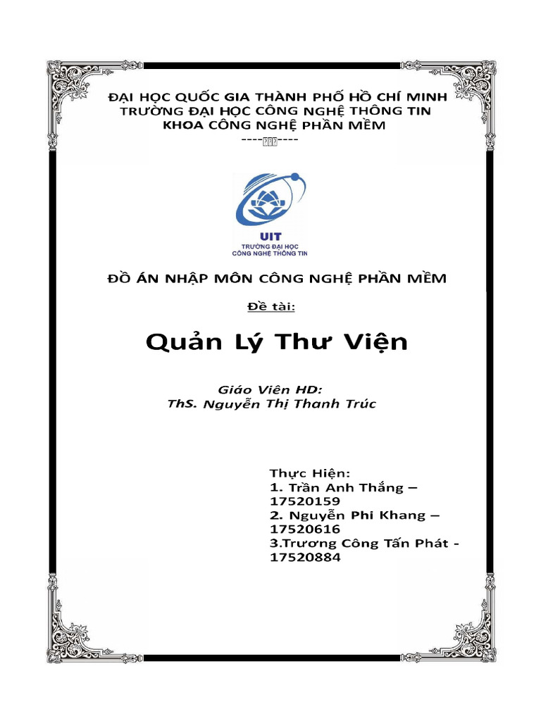 Quan Ly Thu Vien Do an Nhap Mon Cong Nghe Phan Mem Truong Dai Hoc Cong 132580 | PDF