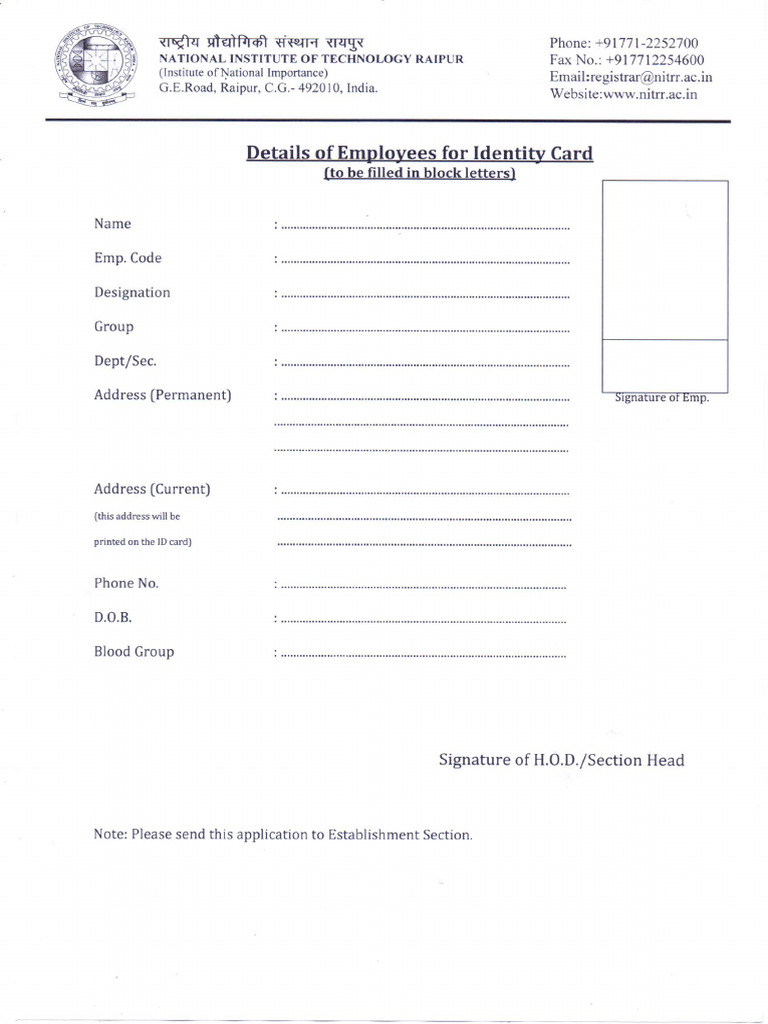 Employee Id Card Form | PDF