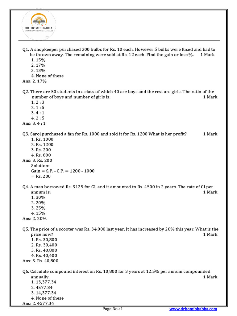 Comparing Quantities Worksheet C | PDF | Financial Services