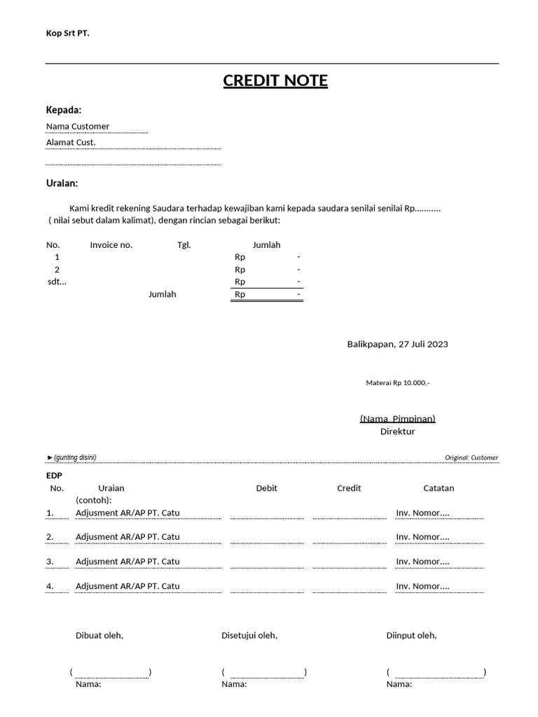 Format dan Contoh Credit Note | PDF