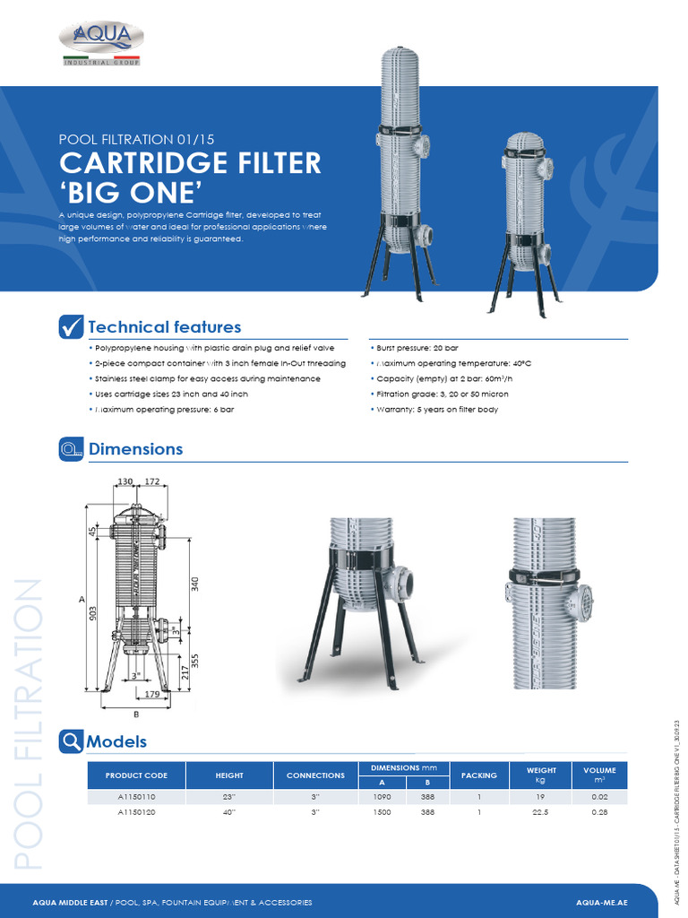 Cartridge Filter Specifications & Features | PDF | Filtration