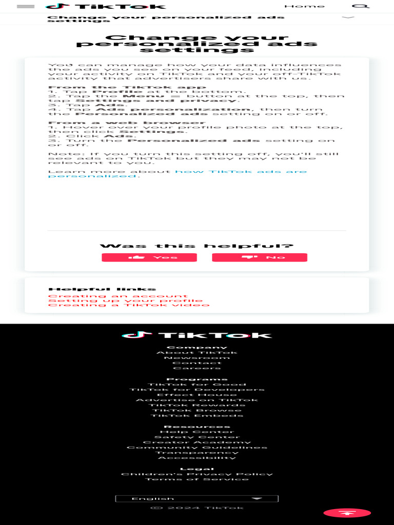 Change Your Personalized Ads Settings TikTok Help Center | PDF
