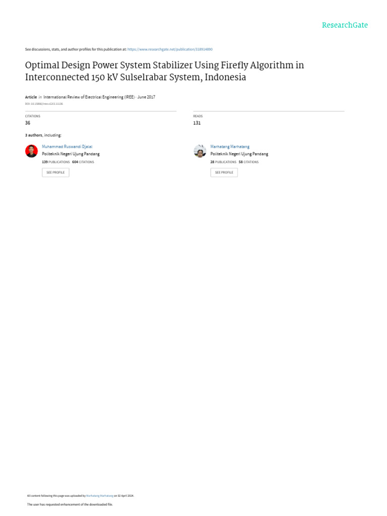 Optimal Design Power System Stabilizer Using Firefly Algorithmin Interconnected 150 K ...