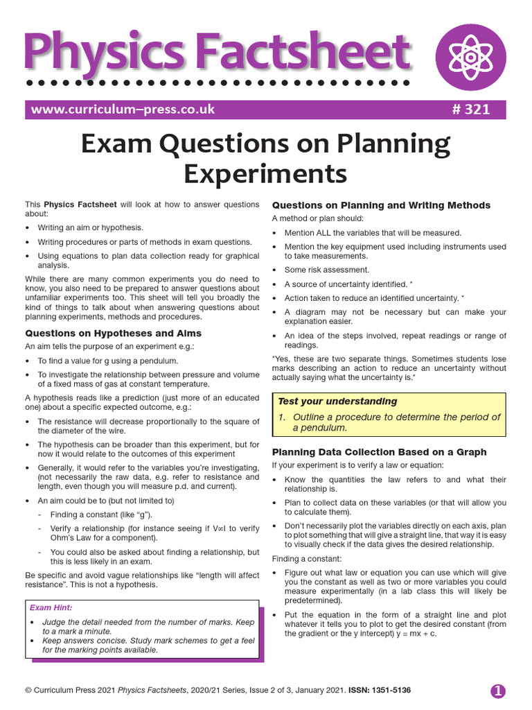 321 Exam Questions on Planning Experiments | PDF | Experiment | Hypothesis