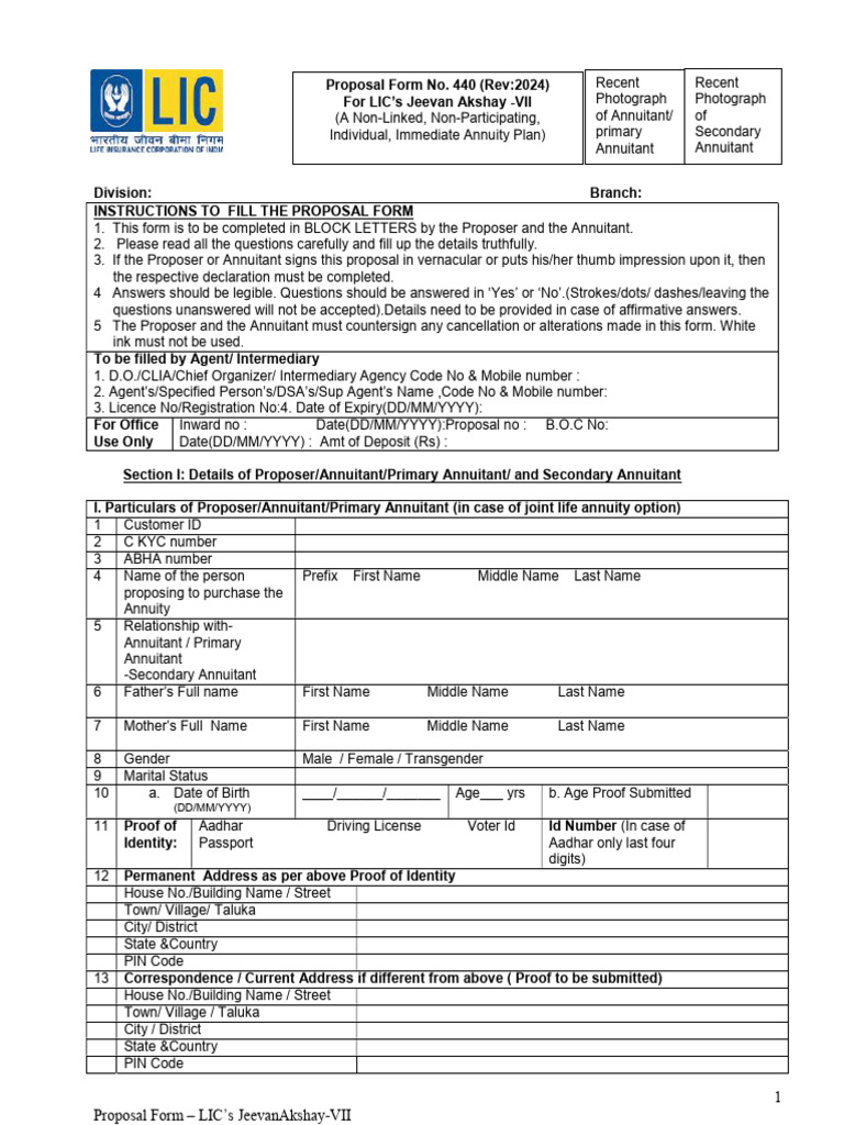 857 J Akshay Form 2024 | PDF | Insurance | Identity Document