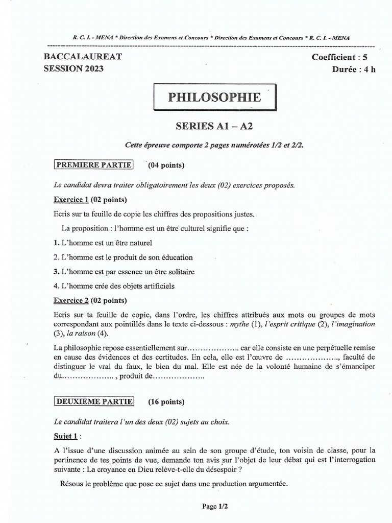 Civ Bac Philo 2023 Series A1 A2 | PDF
