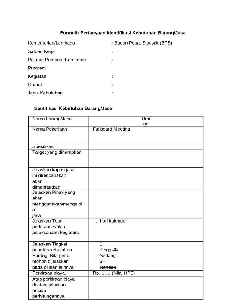 Identifikasi Kebutuhan Barang/Jasa BPS | PDF