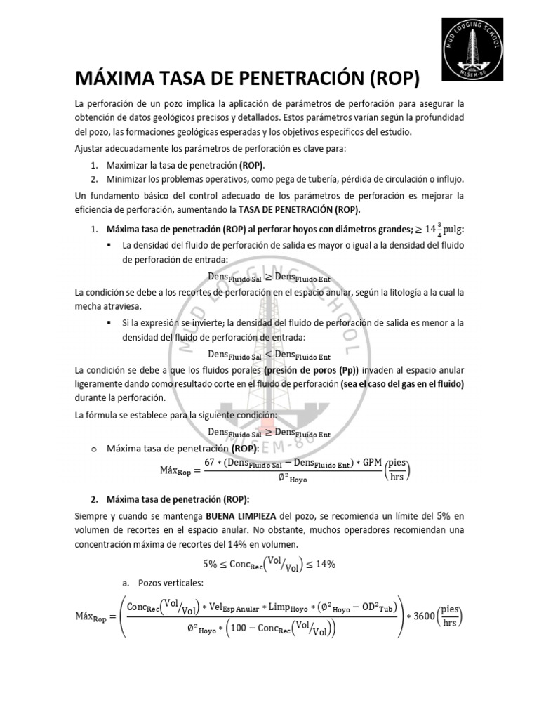 Máxima Tasa de Penetración (ROP) PDF | PDF | Perforación