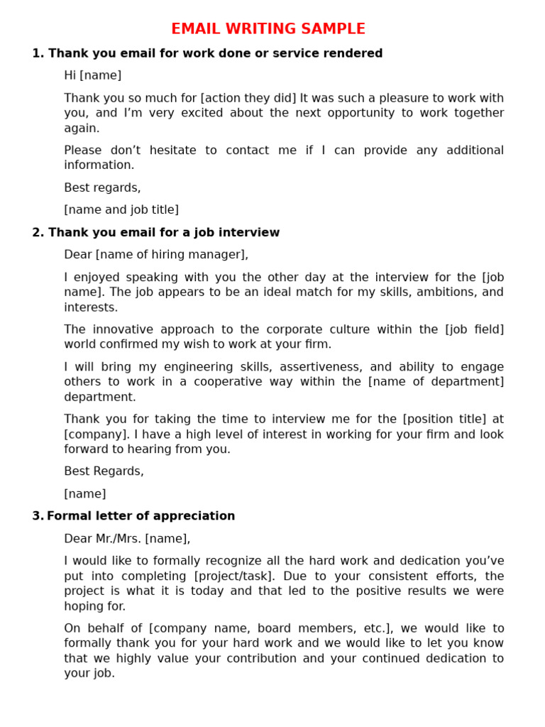 EMAIL WRITING SAMPLE | PDF