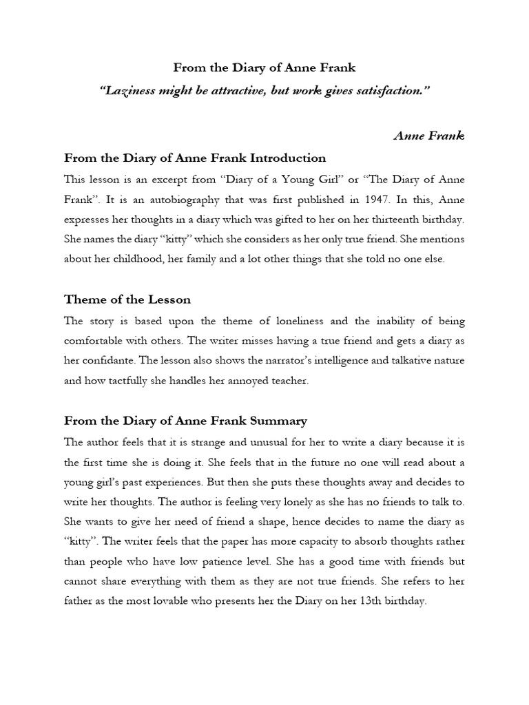 From The Diary of Anne Frank (Notes) | PDF