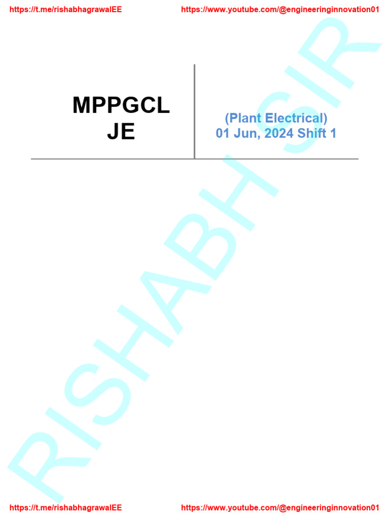 MPPGCL JE Plant Electrical Paper 2024 | PDF | Electrical Engineering | Power Engineering