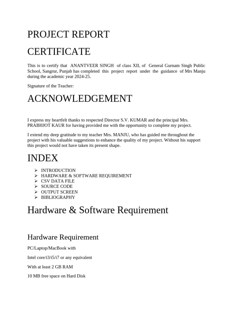 Project Report Certificate: Hardware Requirement | PDF | Computer Hardware | Computing