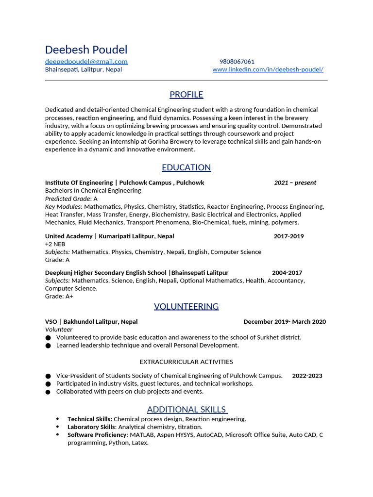 My CV | PDF | Engineering | Chemistry
