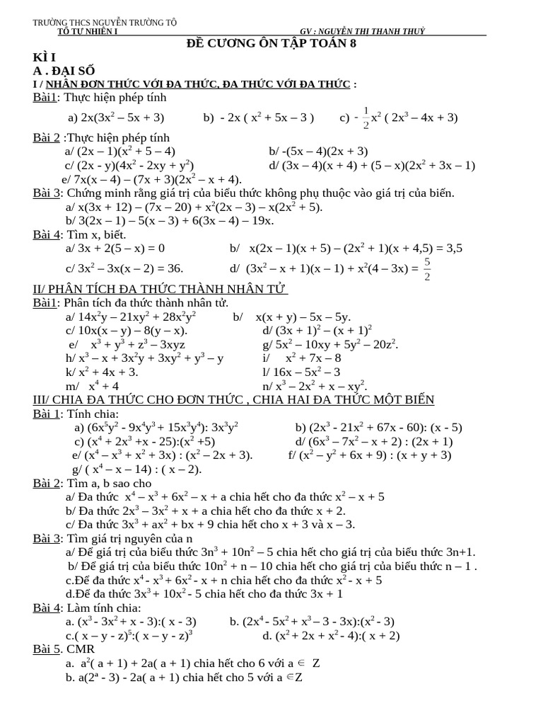 De Cuong On Tap Hki 2 Mon Toan Lop 8 | PDF