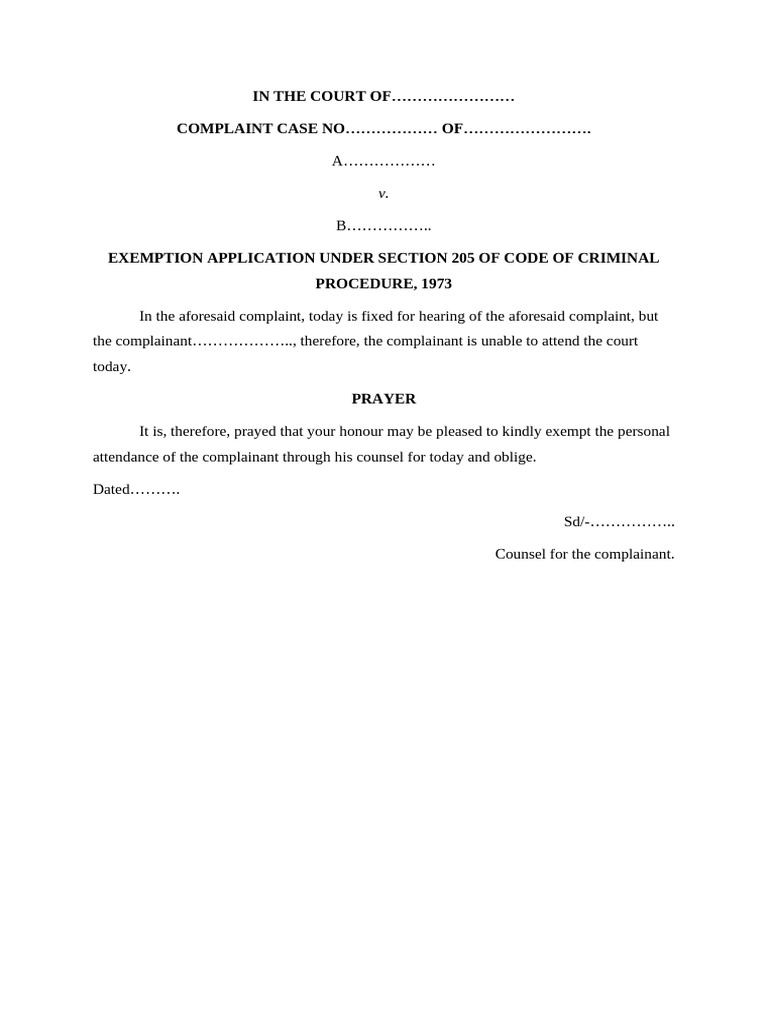 Exemption Application in Criminal Case | PDF