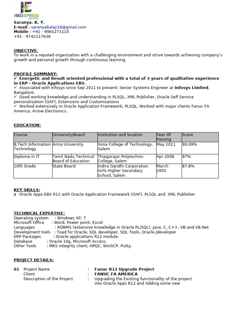 Oracle EBS Developer Resume Summary | PDF | Pl/Sql | Oracle Corporation