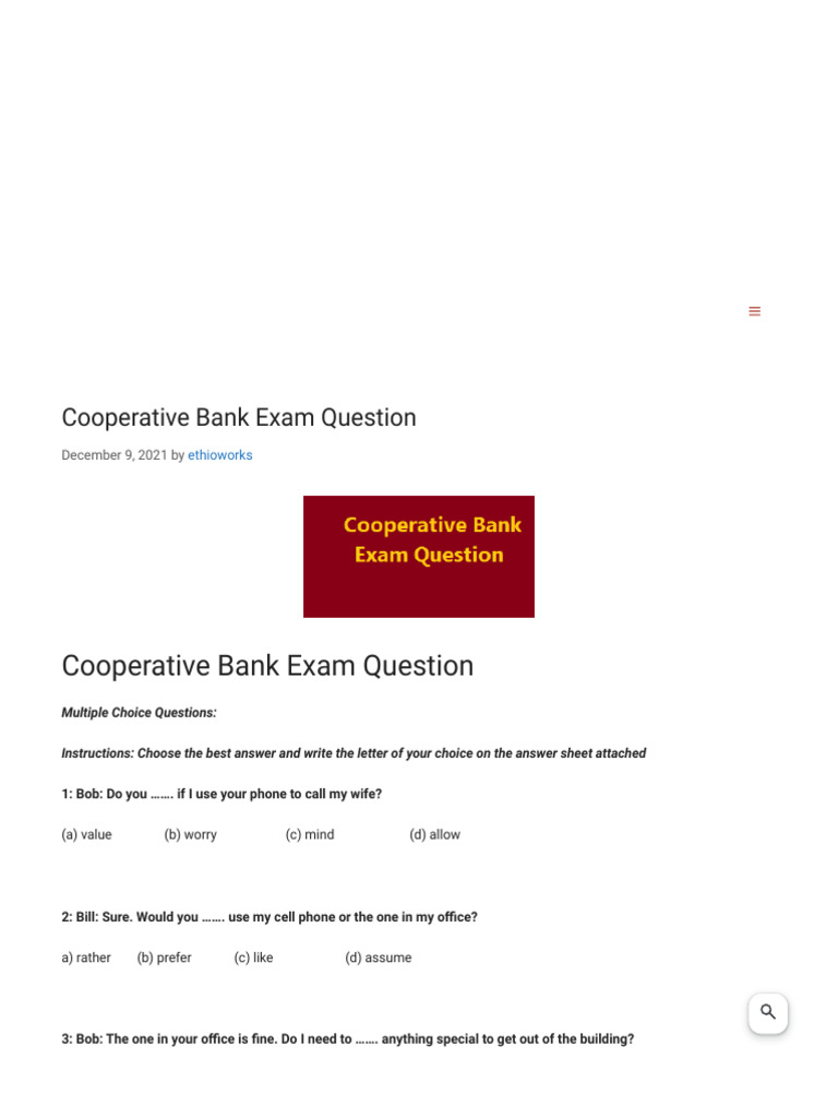 Cooperative Bank Exam Question | PDF | Business | Business Economics