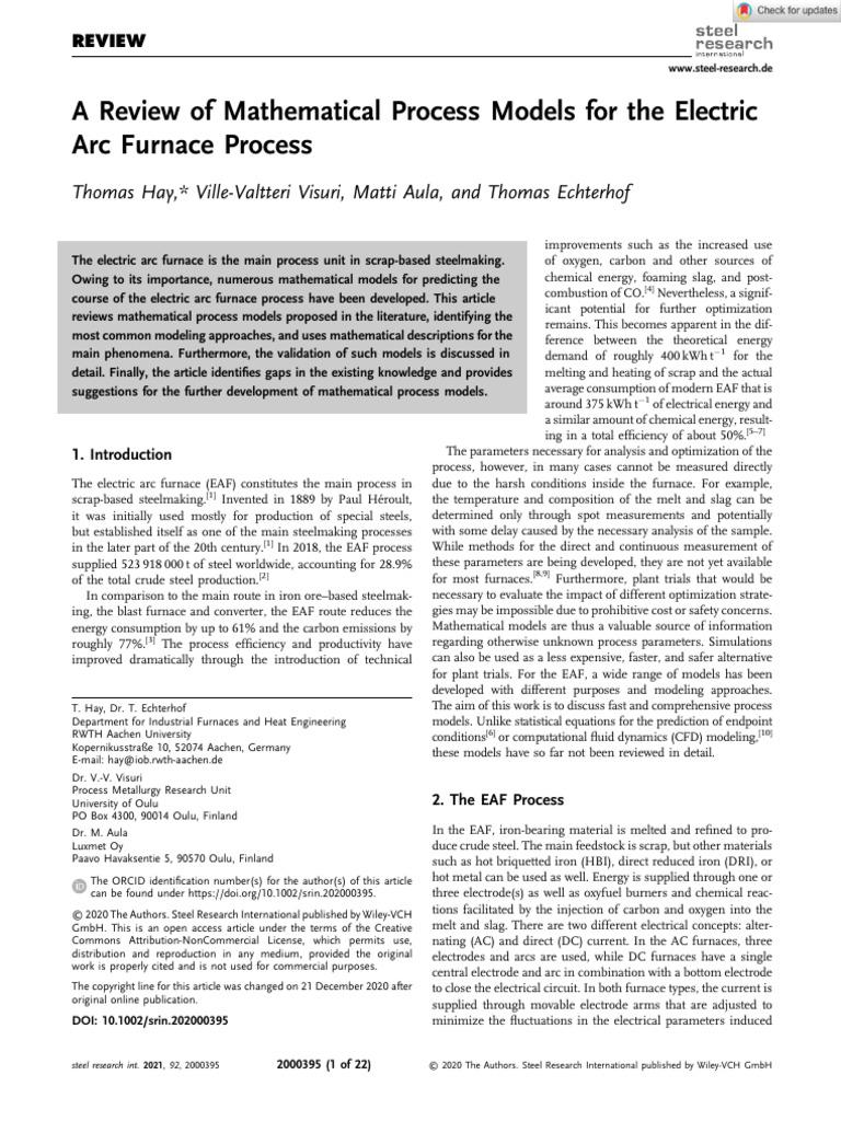 Steel Research International - 2020 - Hay - A Review of Mathematical Process Models For The ...