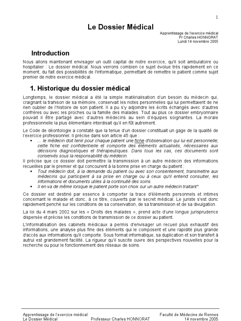 Modèle de dossier médical détaillé | PDF | Médecine générale | Dossier ...