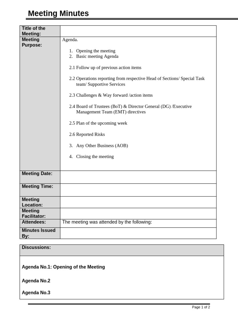 Meeting Minutes and Action Items Summary | PDF