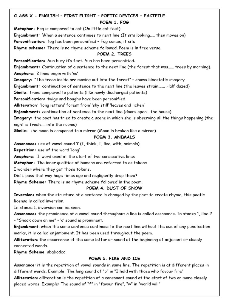 CLASS X Poetic Devices | PDF | Poetry | Rhyme