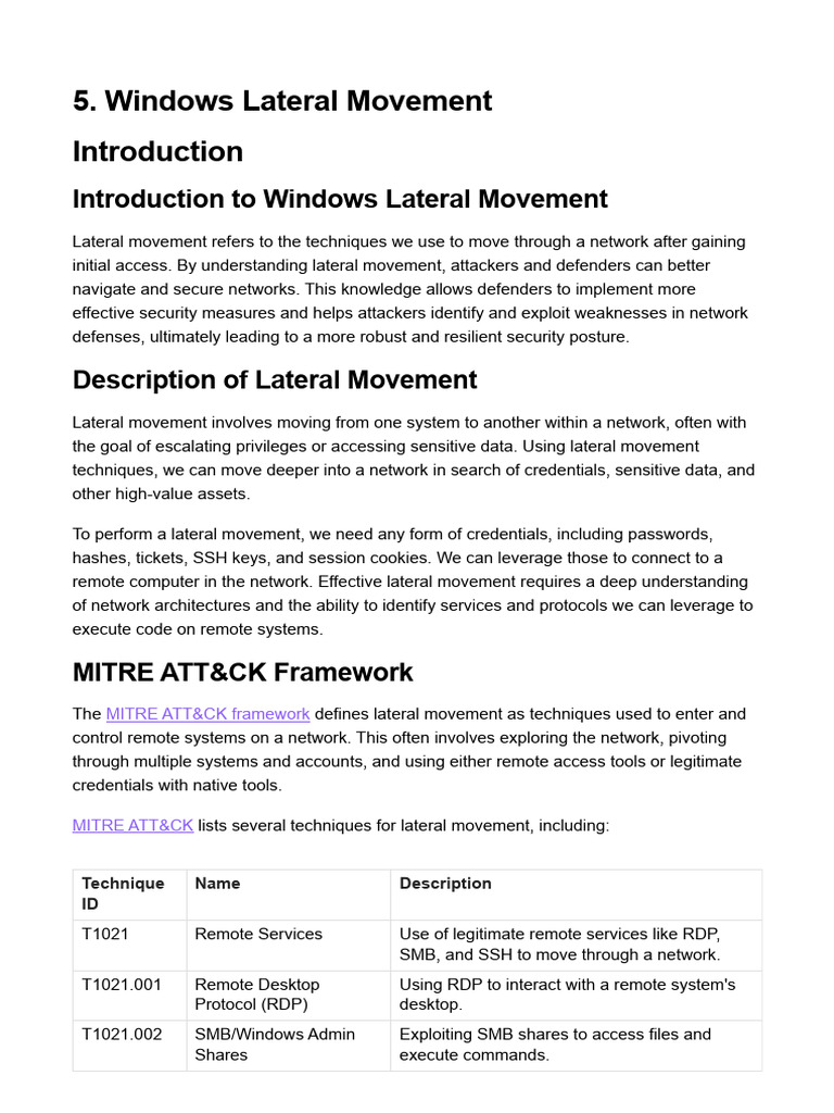 Windows Lateral Movement Techniques | PDF | Computer Network | Computing