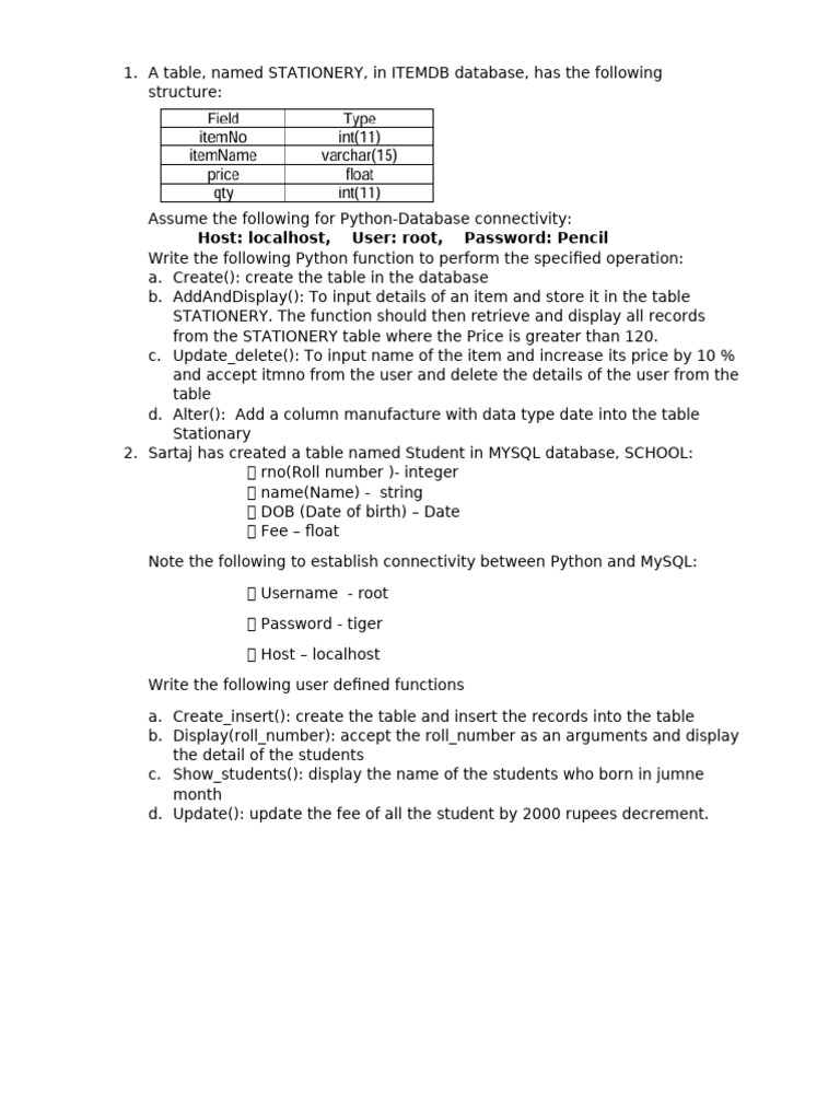 Mysql Connectivity Worksheet | PDF