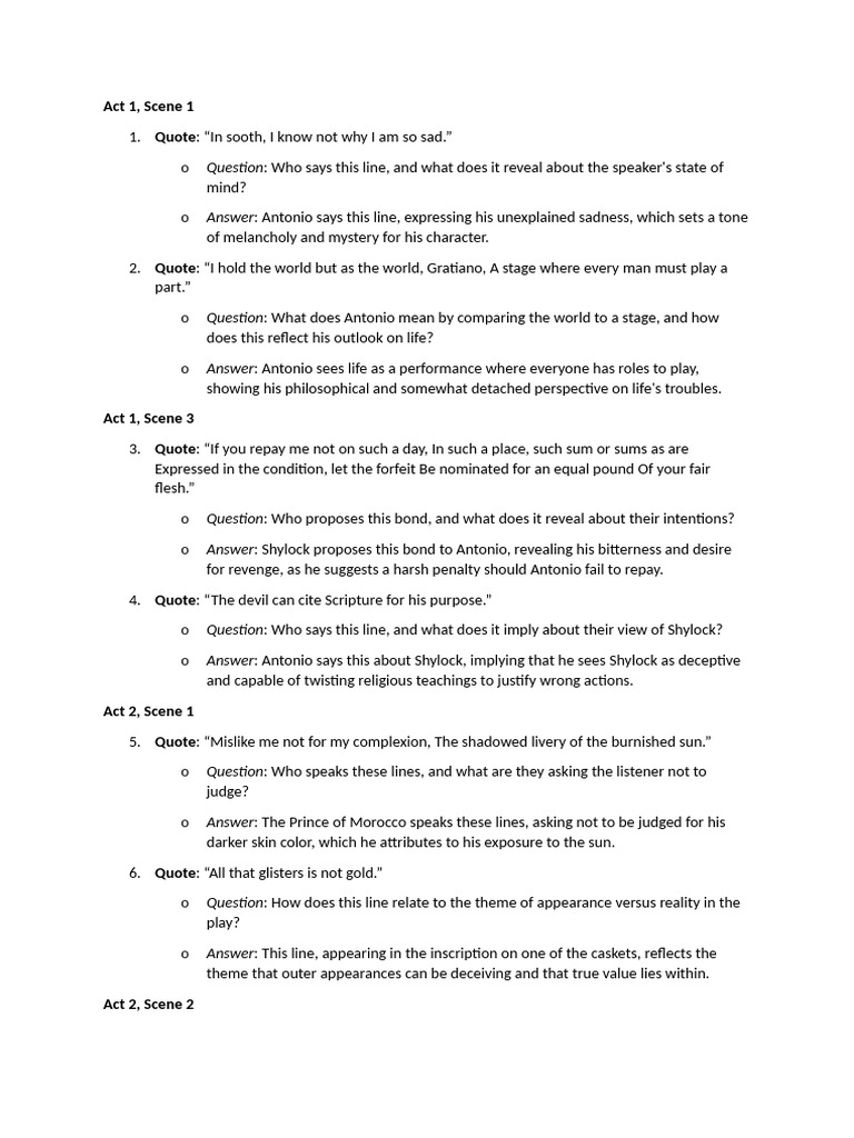 Refrence to Context Act 1 and 2 | PDF | The Merchant Of Venice