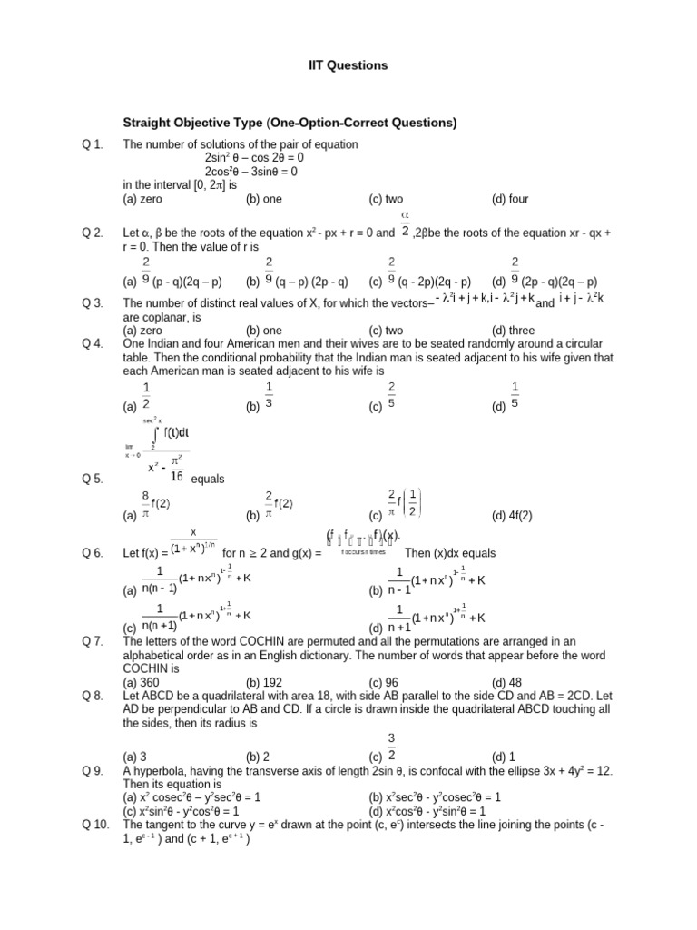 4.IIT Questions | PDF | Geometry | Elementary Mathematics