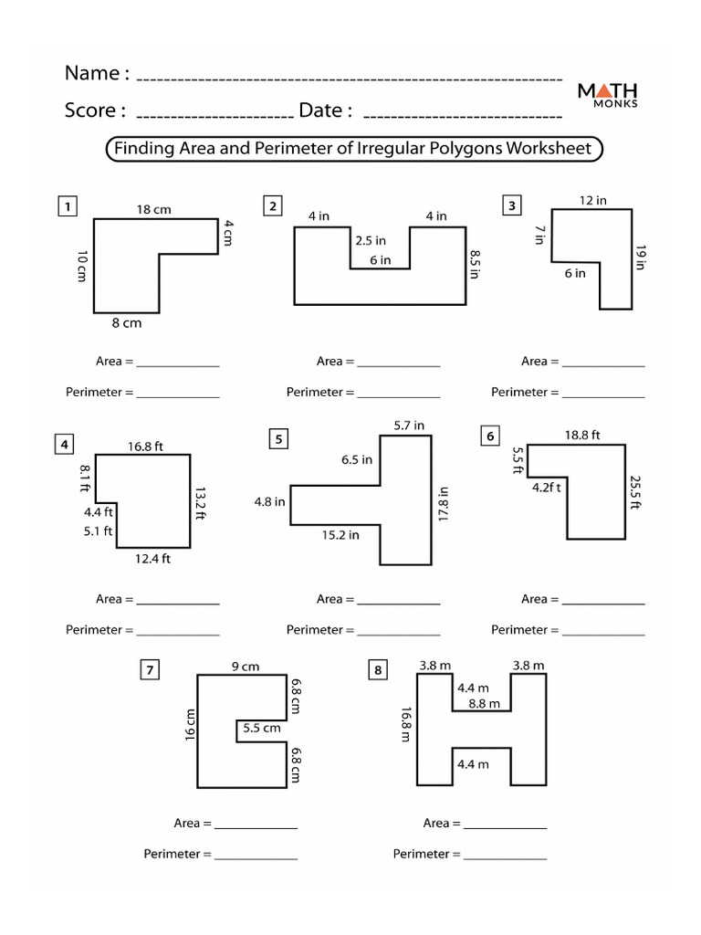 Area and Perimeter of Irregular Polygons Worksheets | PDF