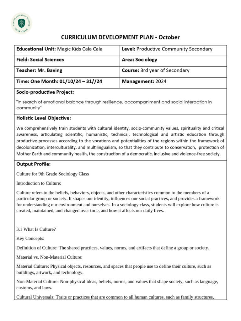 9th Grade Sociology Curriculum Plan | PDF | Sociology | Educational ...
