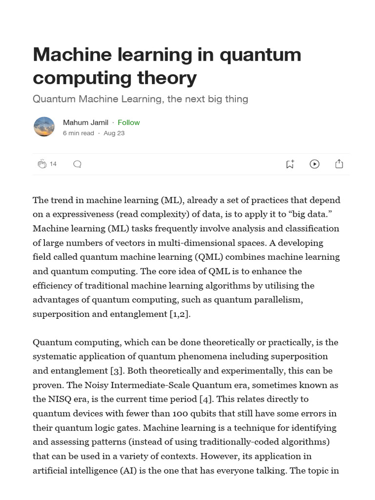 Machine Learning in Quantum Computing Theory - by Mahum Jamil - Aug, 2023 - Medium | PDF ...