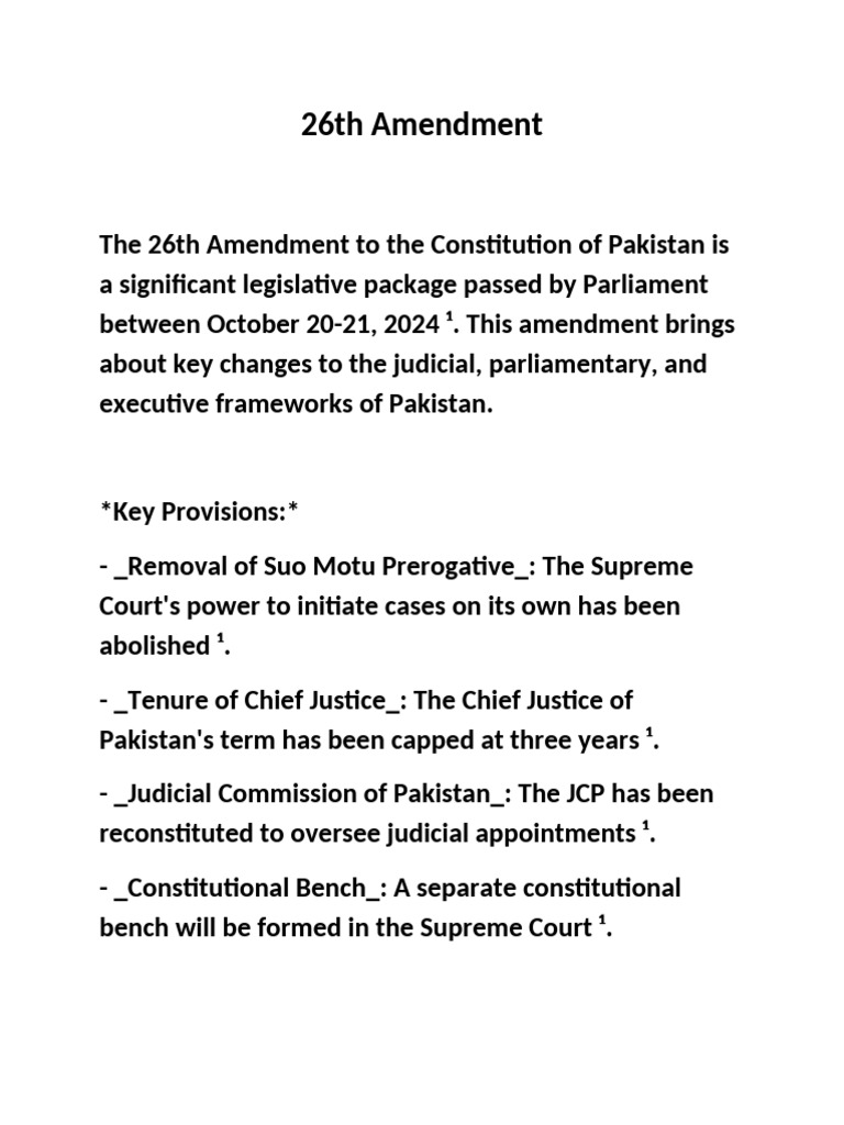 Pakistan's 26th Amendment Overview | PDF
